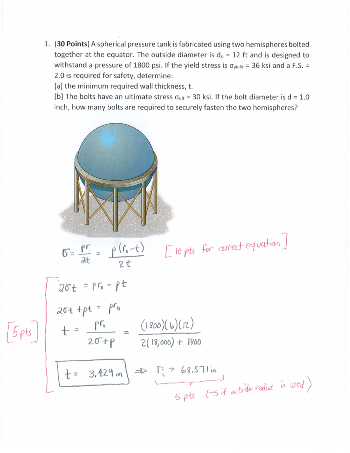 Spr 4 Exam: Spherical Pressure Tank & Bracket Stress Analysis - Studocu