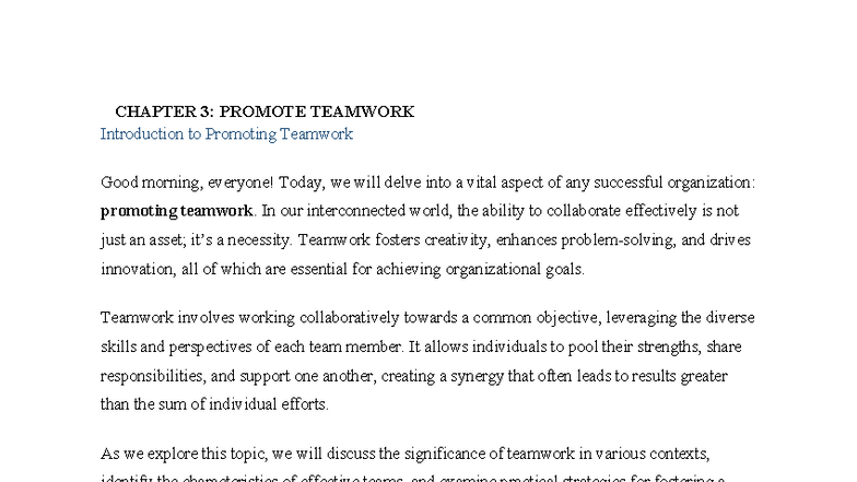 CHAPTER 3: PROMOTING TEAMWORK IN ORGANIZATIONS - Studocu