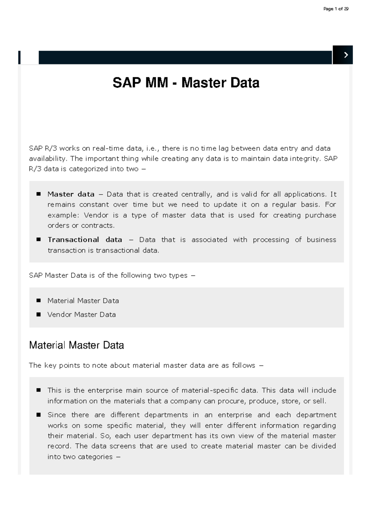 SAP MM Master Data Overview: Key Concepts and Creation Steps - Studocu