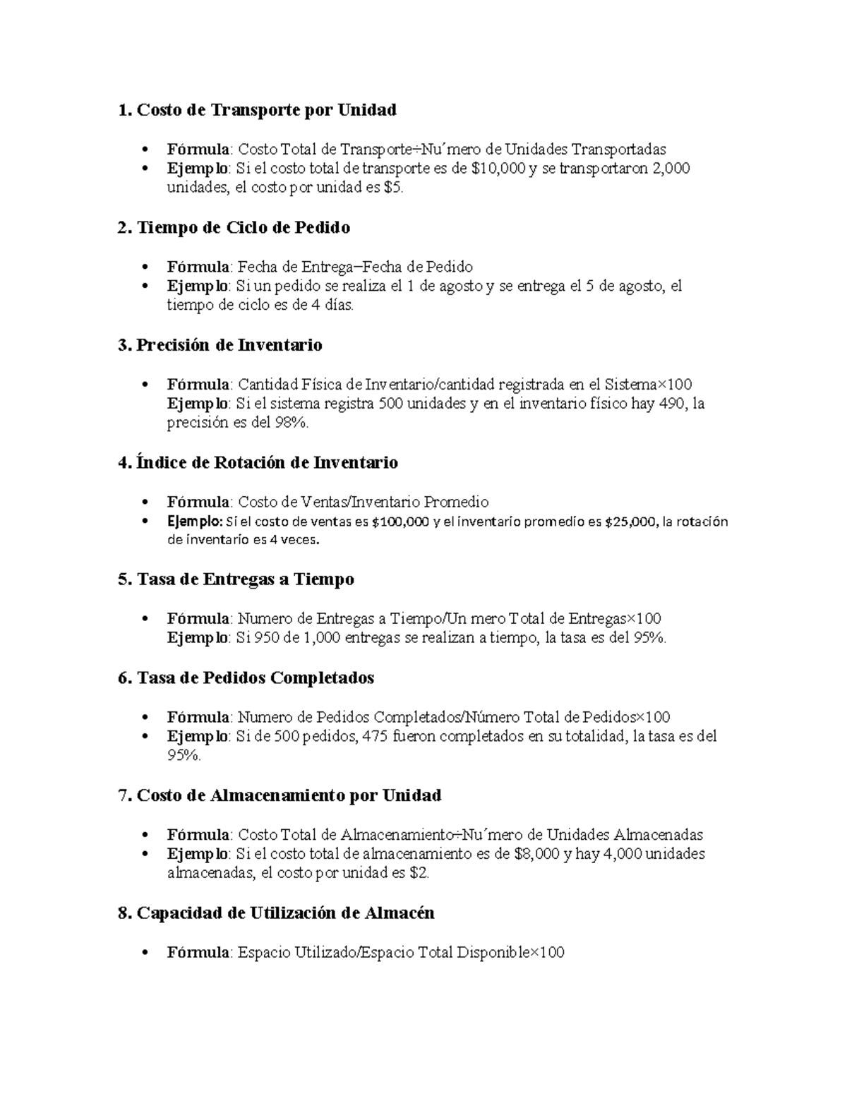 KPI Logísticos: Fórmulas y Ejemplos Clave para la Gestión - Studocu