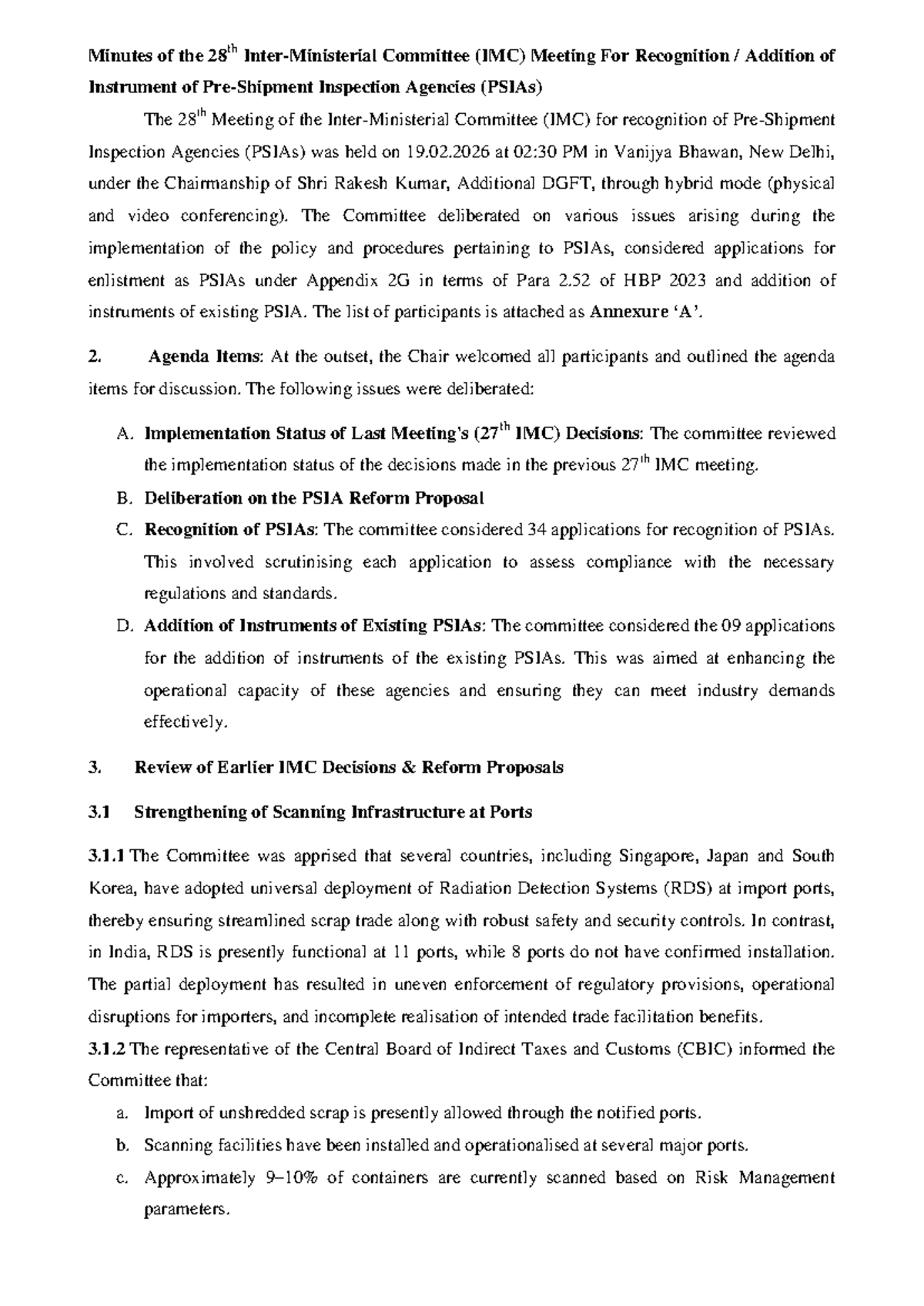 Minutes of the 28th IMC Meeting on PSIA Recognition and Instrument ...