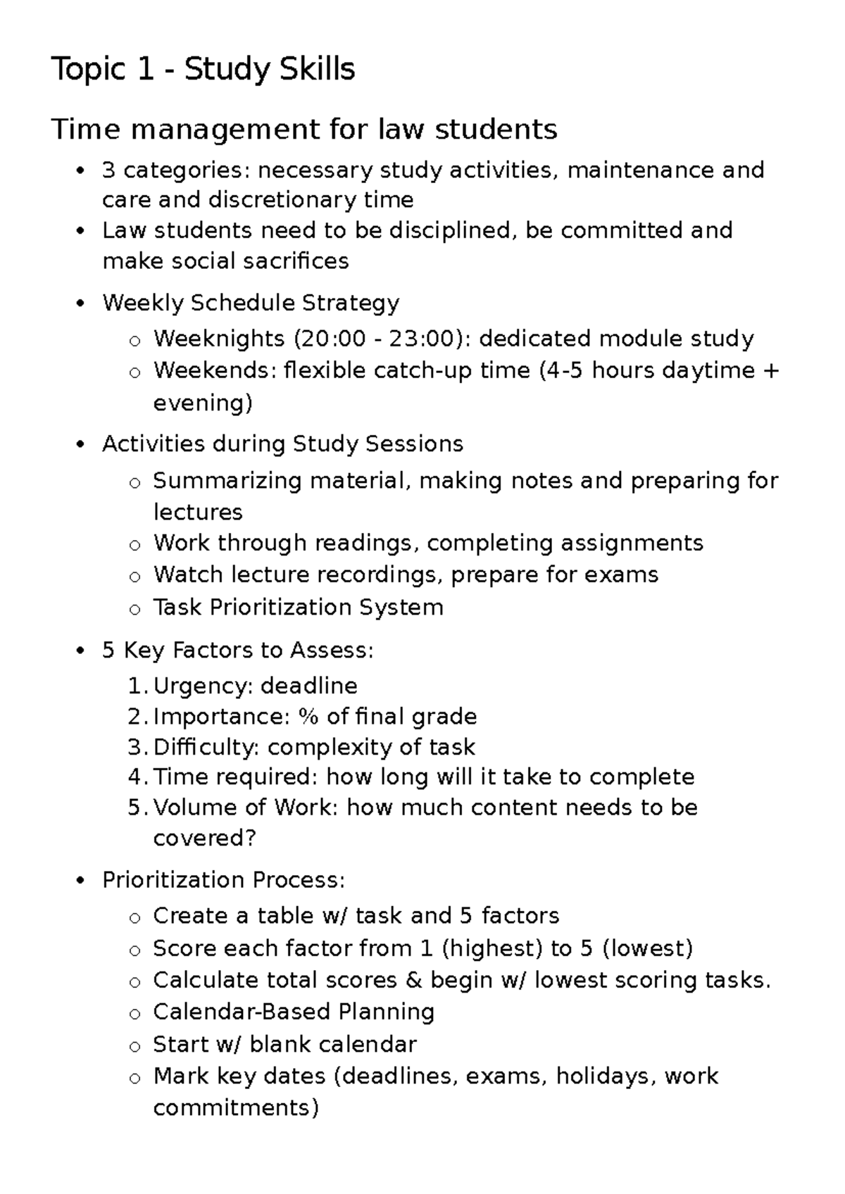 Law 101: Study Skills & Time Management for Law Students - Studocu