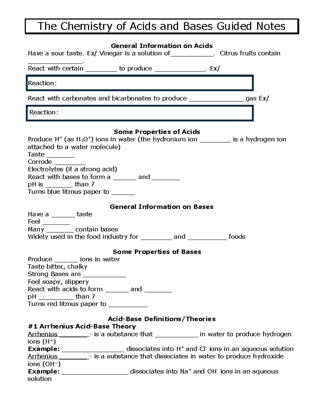 2 - Chemistry (CHEM101) Acids and Bases Full Unit Guided Notes ...