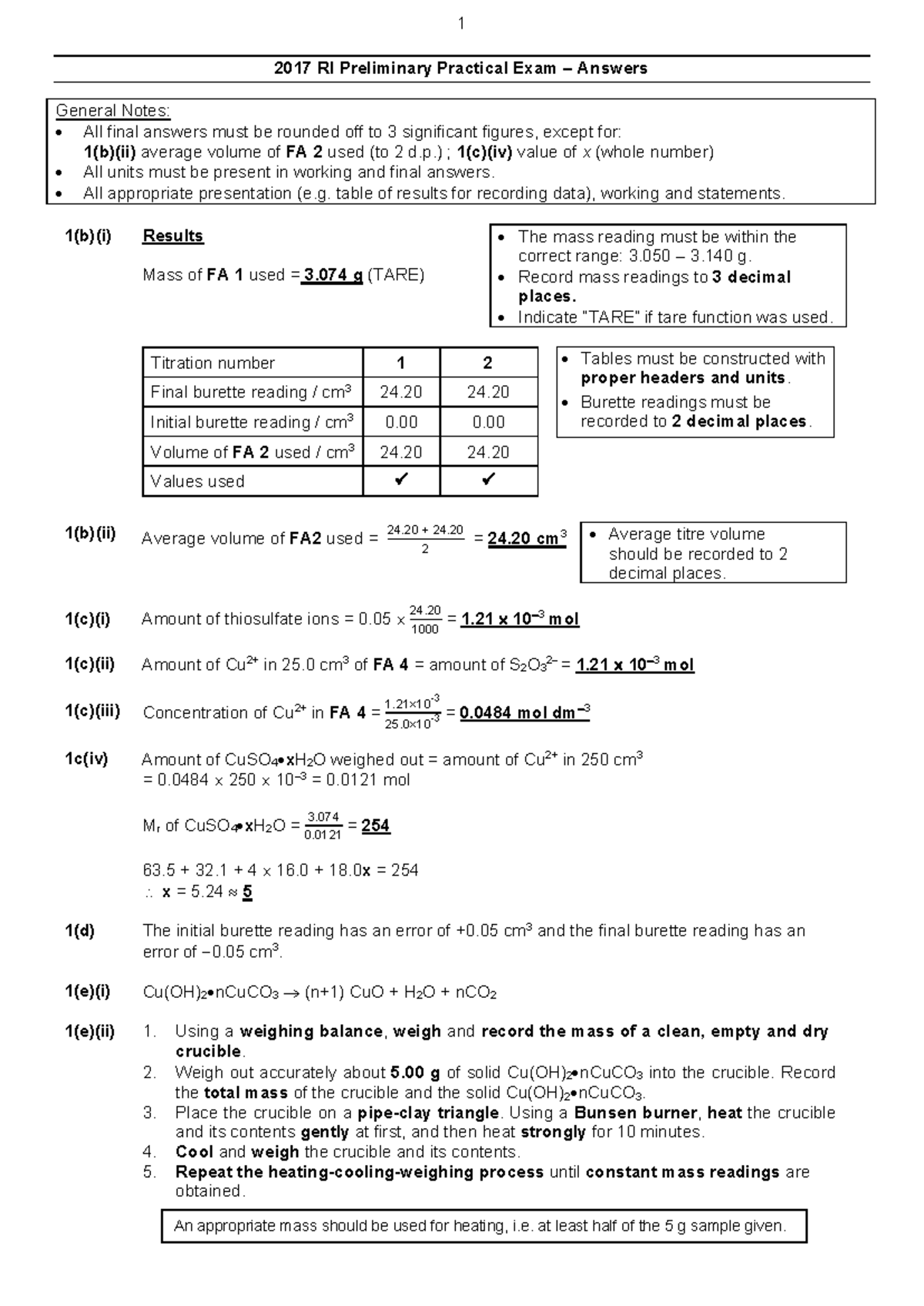 2017 RI Preliminary Practical Exam Answers: General Notes and ...