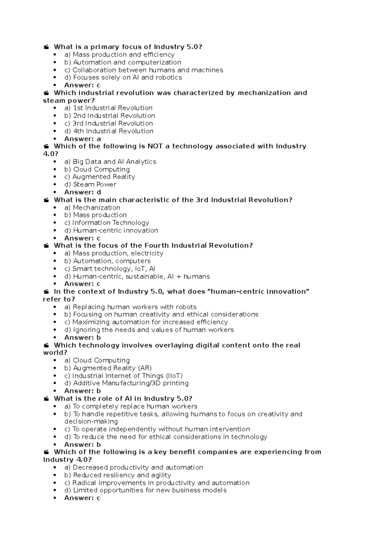 Industry 5.0 Review Questions for Q2 - Studocu