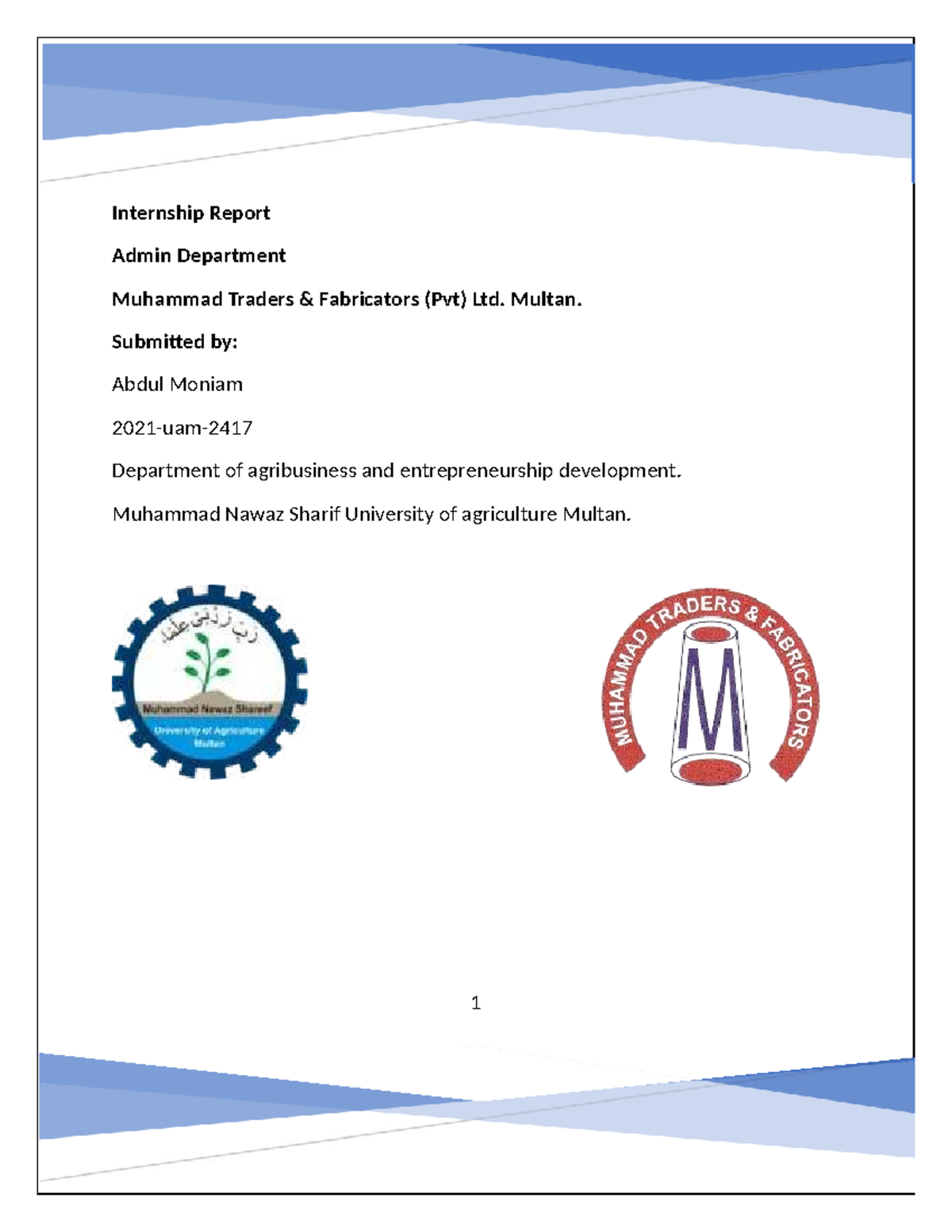 Internship Report: Admin Experience at Muhammad Traders (2021-uam-2417 ...
