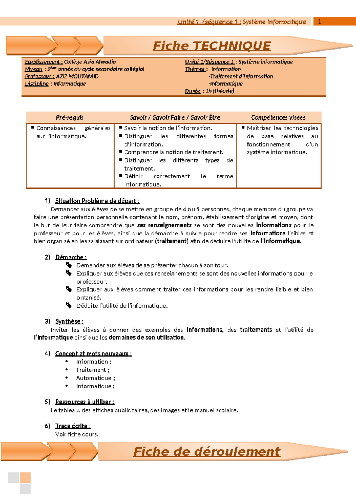 Unité 1 : Système Informatique - Cours et Activités (2ème année) - Studocu
