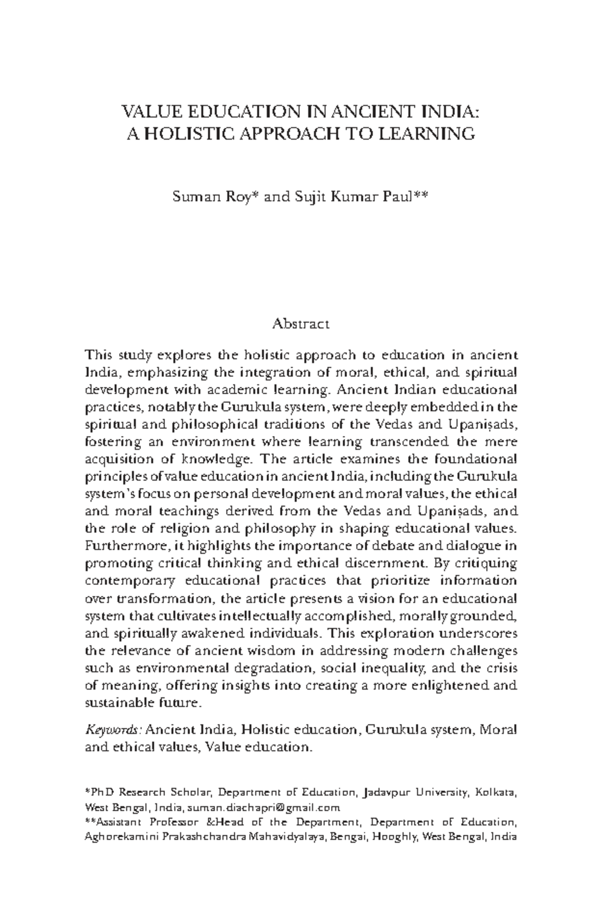 Value Education in Ancient India: Insights from Gurukula System - Studocu