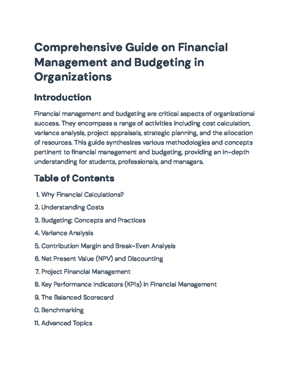 Comprehensive Guide to Financial Management and Budgeting (FIN 101 ...
