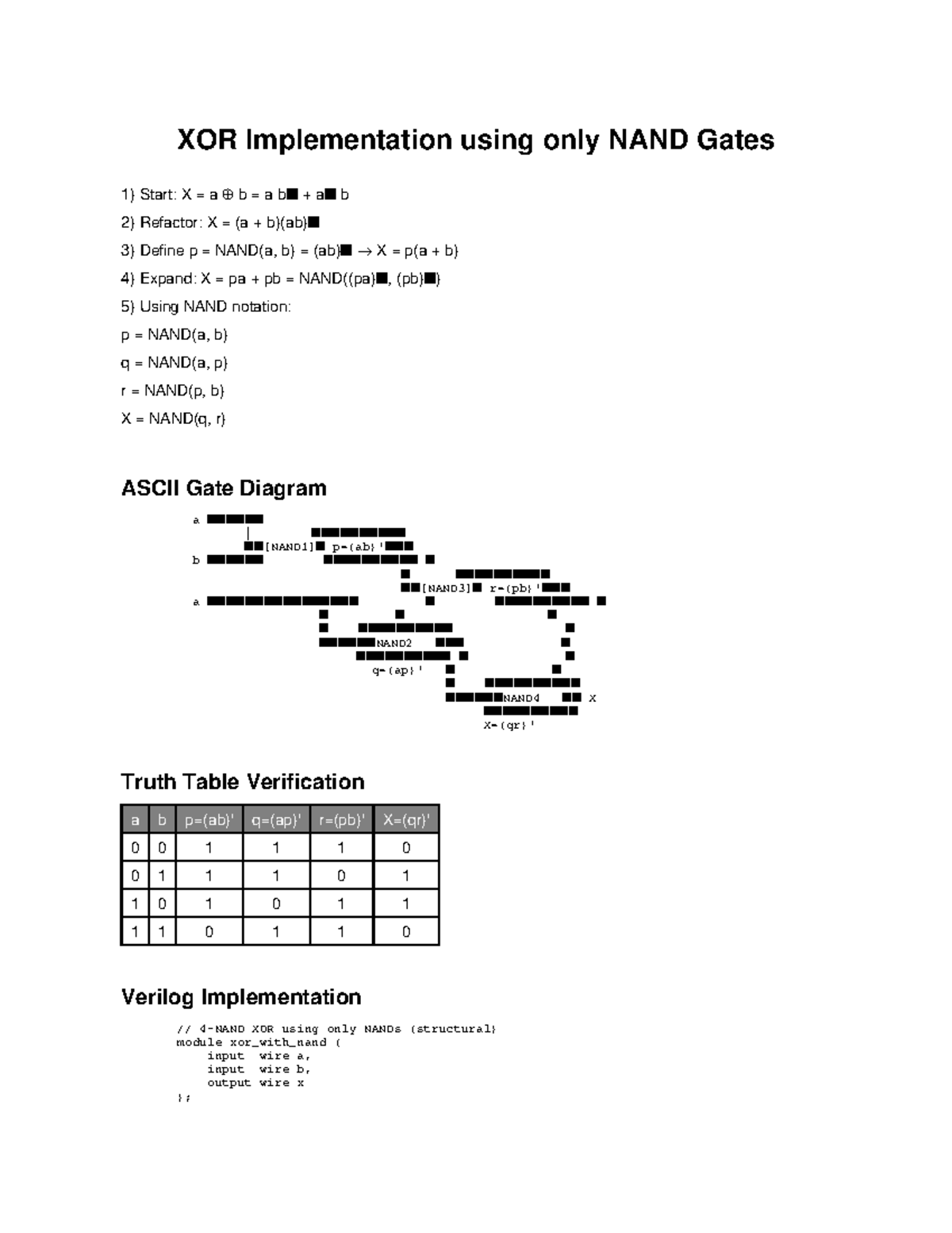 XOR Implementation Using Only NAND Gates - Detailed Derivation - Studocu