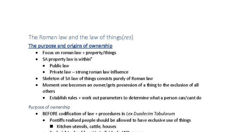 Roman Law and Ownership: Insights into SA Property Law - Studocu