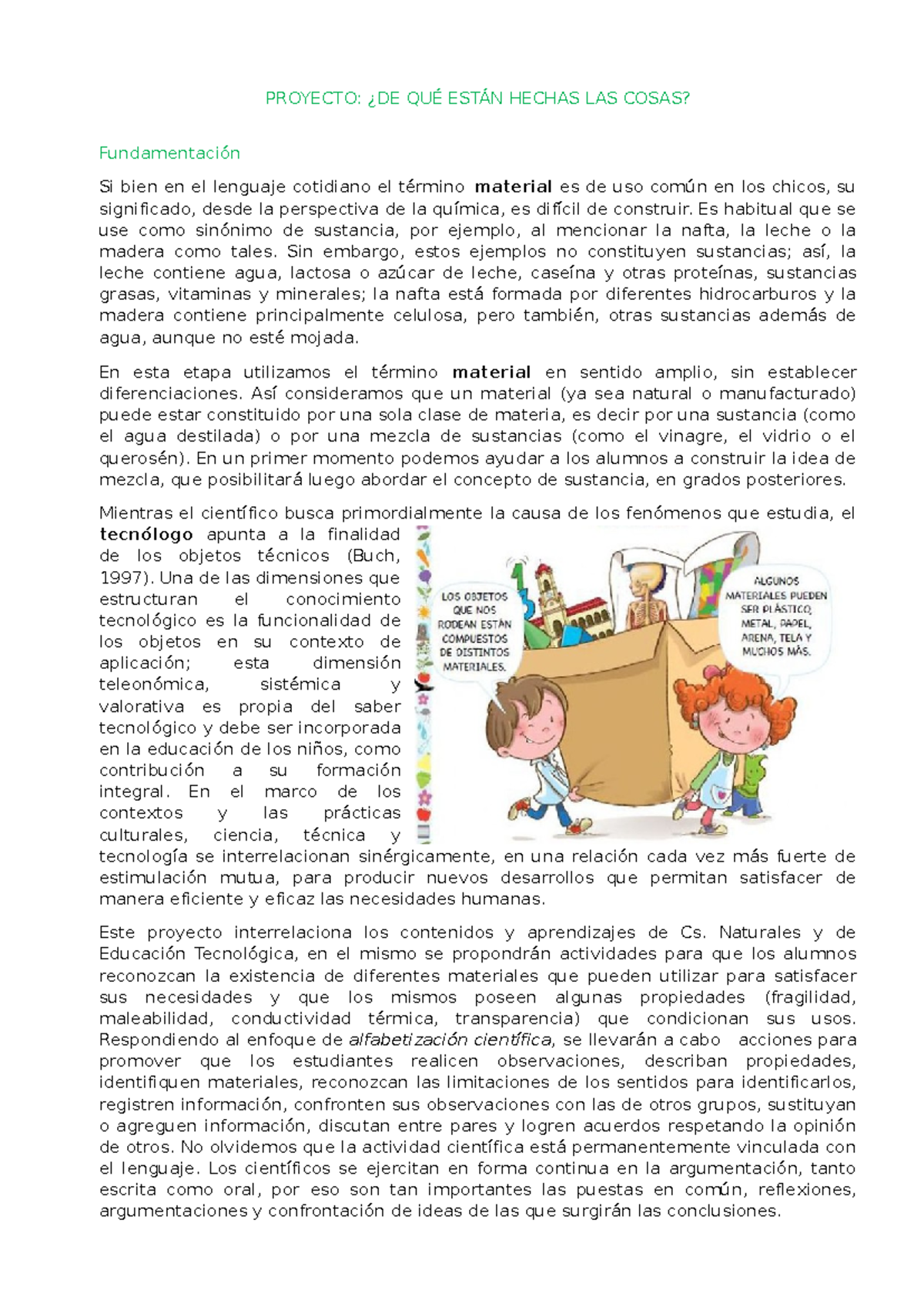 Proyecto sobre Materiales y sus Propiedades en Ciencias 4 - Studocu