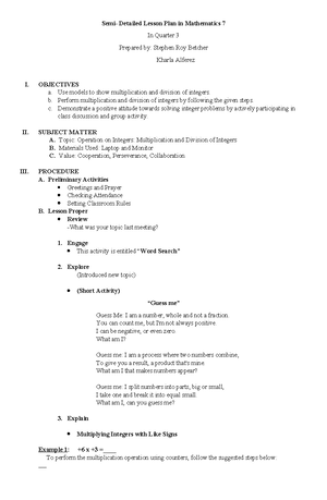 Algebraic expression - a detailed lesson plan - Semi- Detailed Lesson ...
