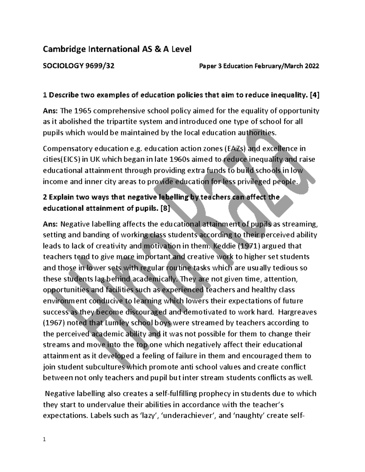 Education - Model Answers for Cambridge International AS A Level ...