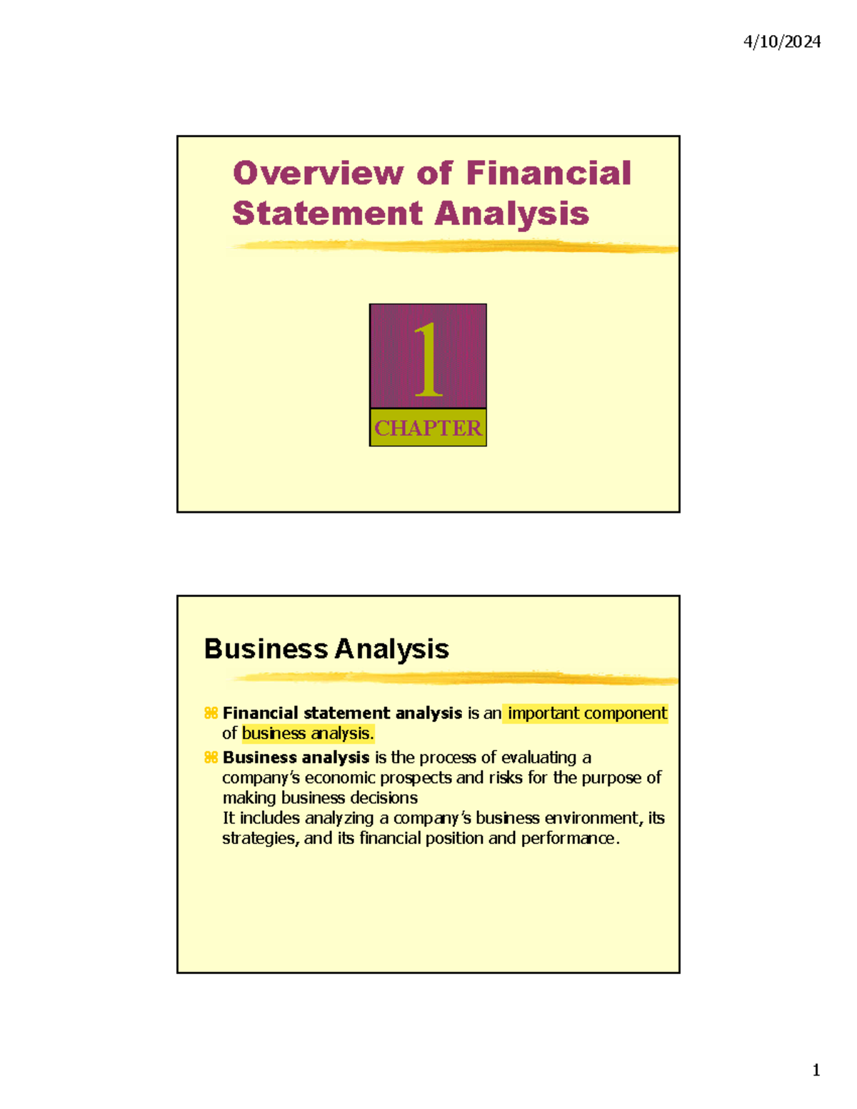 Financial Statement Analysis Overview: Chapter 1 Insights - Studocu