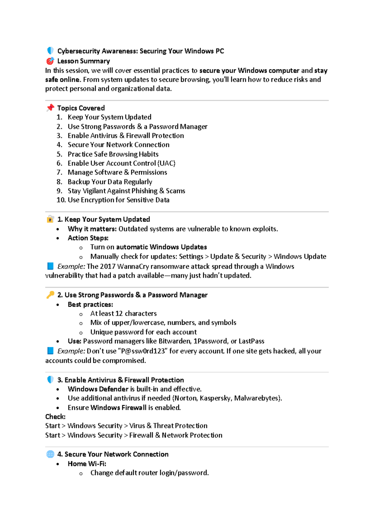 Cybersecurity Awareness: Securing Your Windows PC Lesson Summary - Studocu