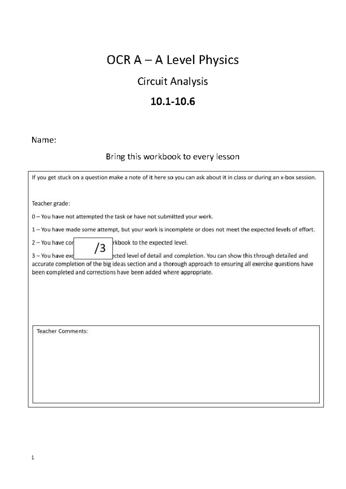 OCR A A Level Physics: Circuit Analysis Workbook - Studocu