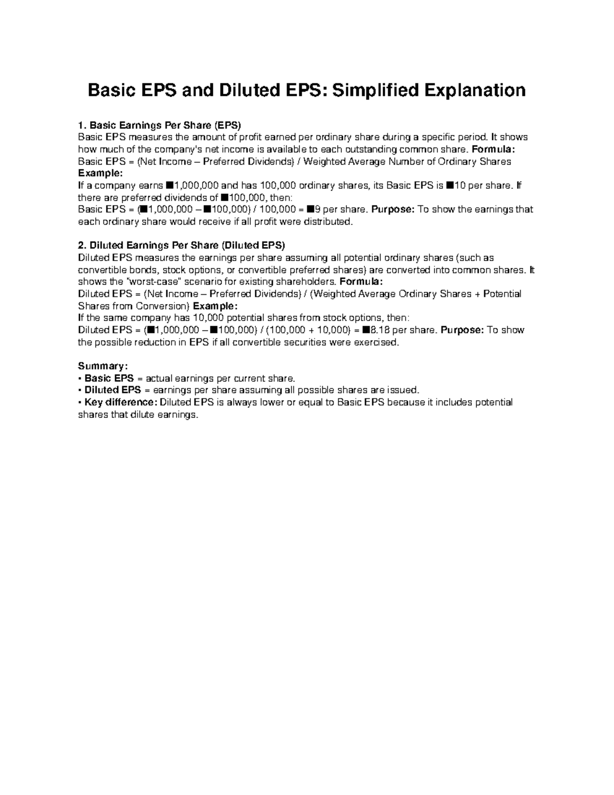 Basic and Diluted EPS: A Simplified Overview for Finance 101 - Studocu