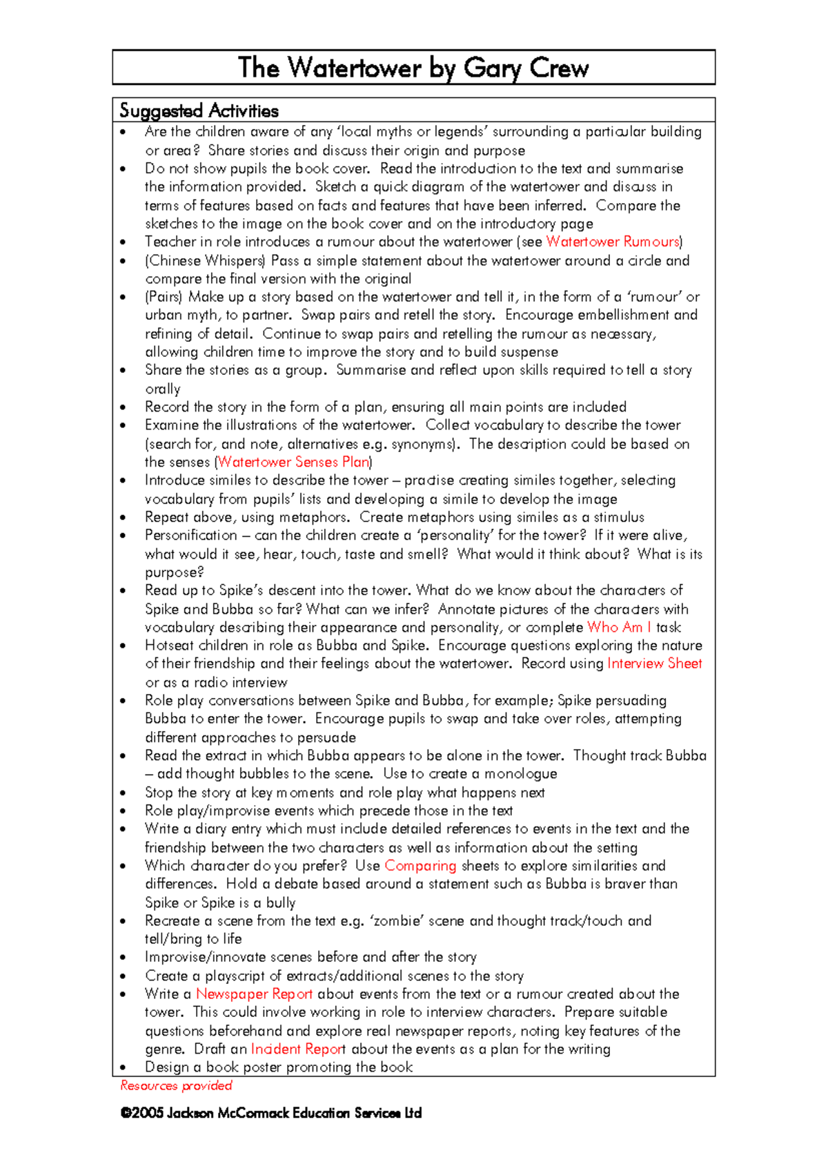 The Watertower Activities Guide: Engaging Students in Myths ...