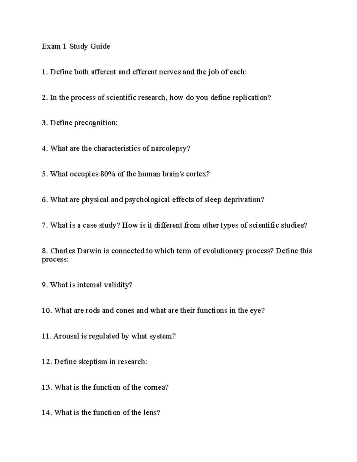 Psychology 101 Exam 1 Study Guide: Key Concepts & Definitions - Studocu