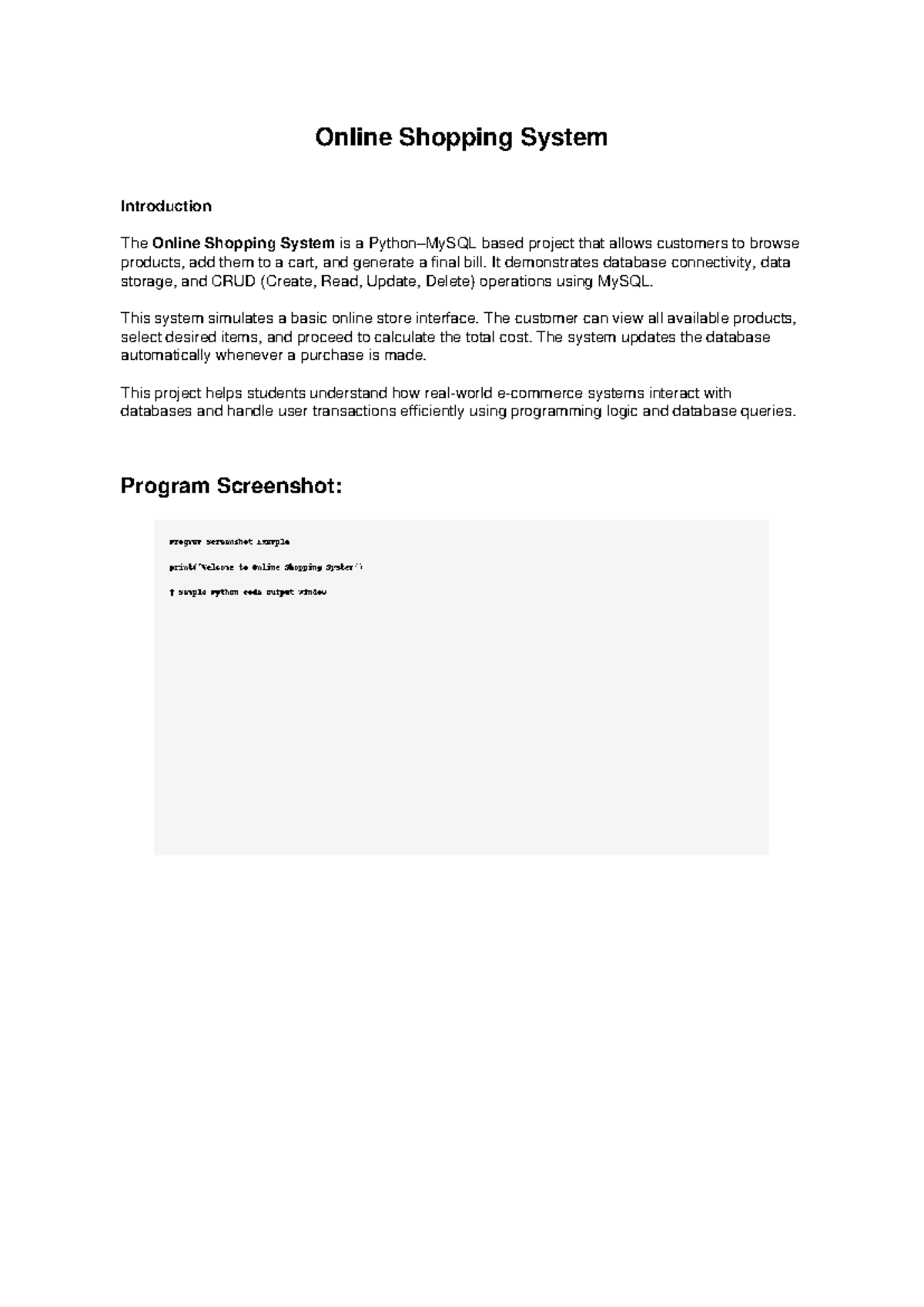Online Shopping System Project Overview and Features - Studocu