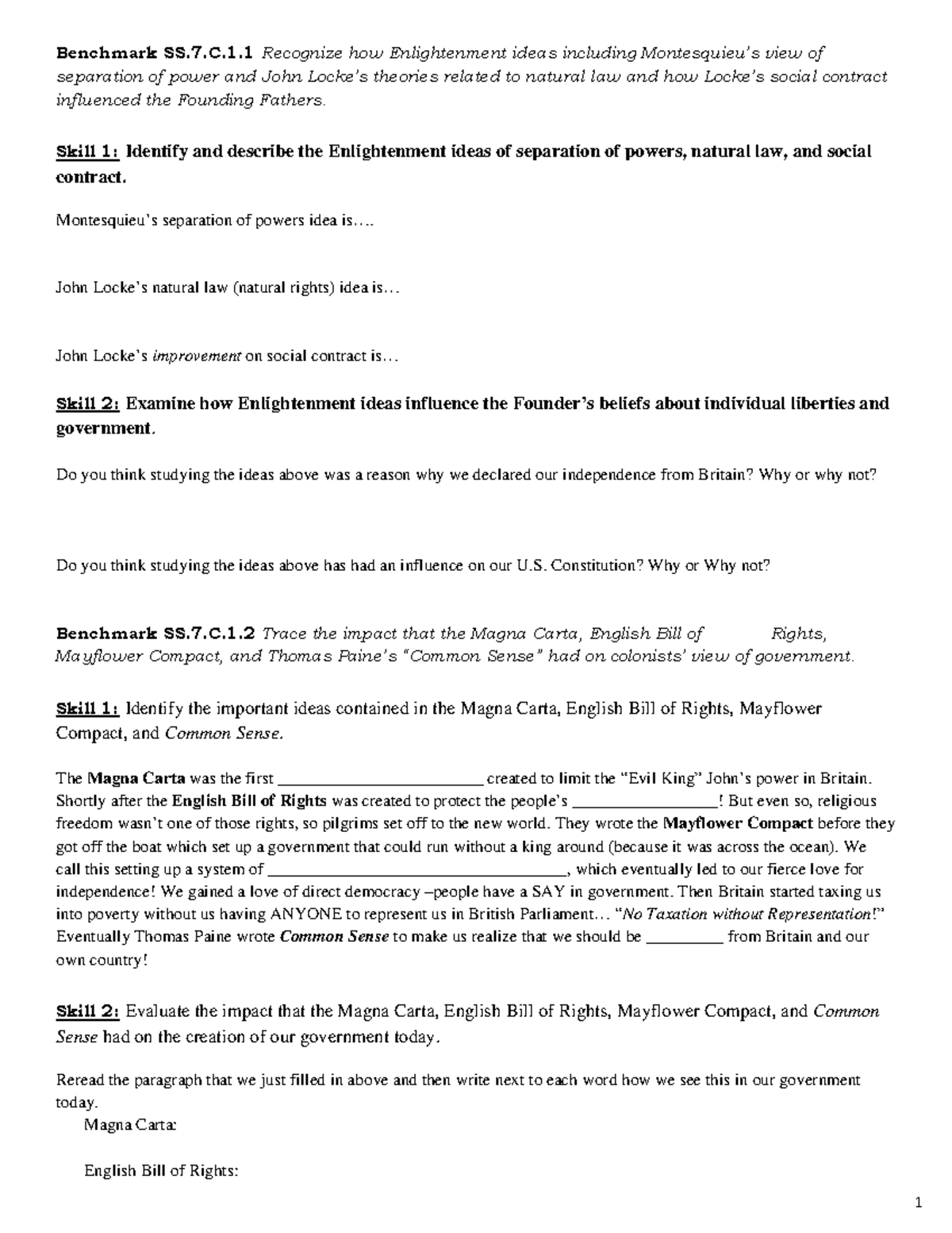 SS.7.C.1 Enlightenment Ideas & Government: Review Packet for EOC - Studocu