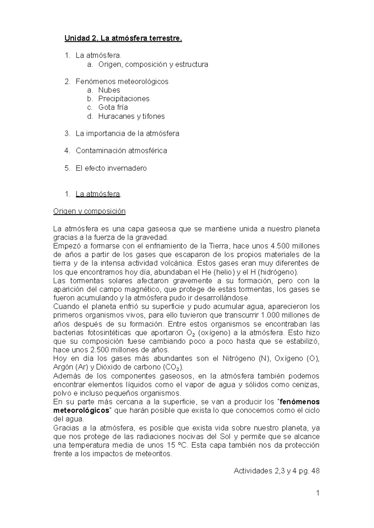 Unidad 2 - La atmósfera terrestre - Unidad 2. La atmósfera terrestre ...