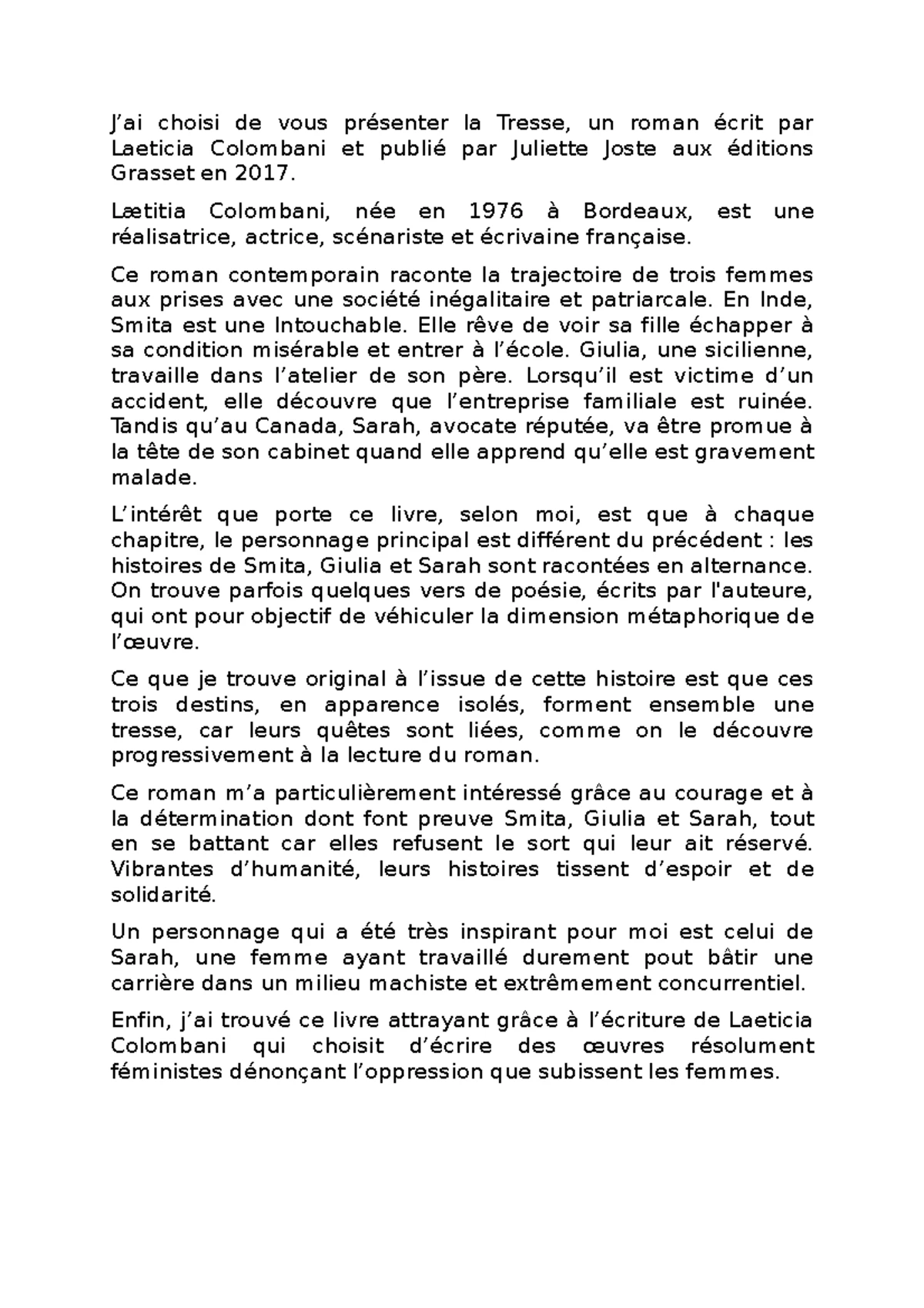 727989958 Fiches Oral Bac: Le bal des folles de Victoria Mas - Studocu