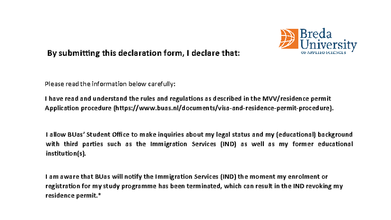 Declaration Form for Non-EU Students at BUAS - Studocu