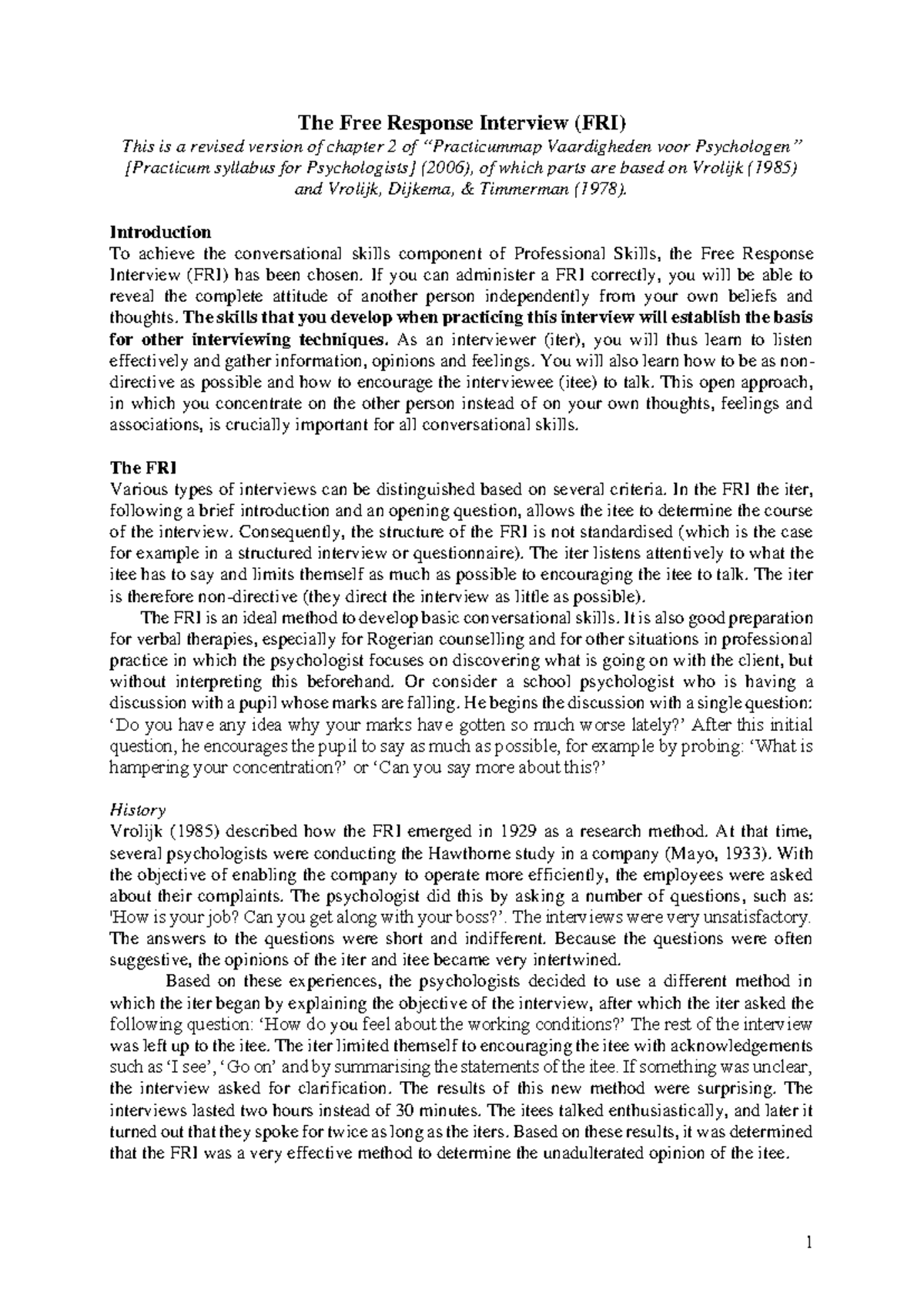 Free Response Interview Techniques - Final Exam (PS 101) - Studeersnel