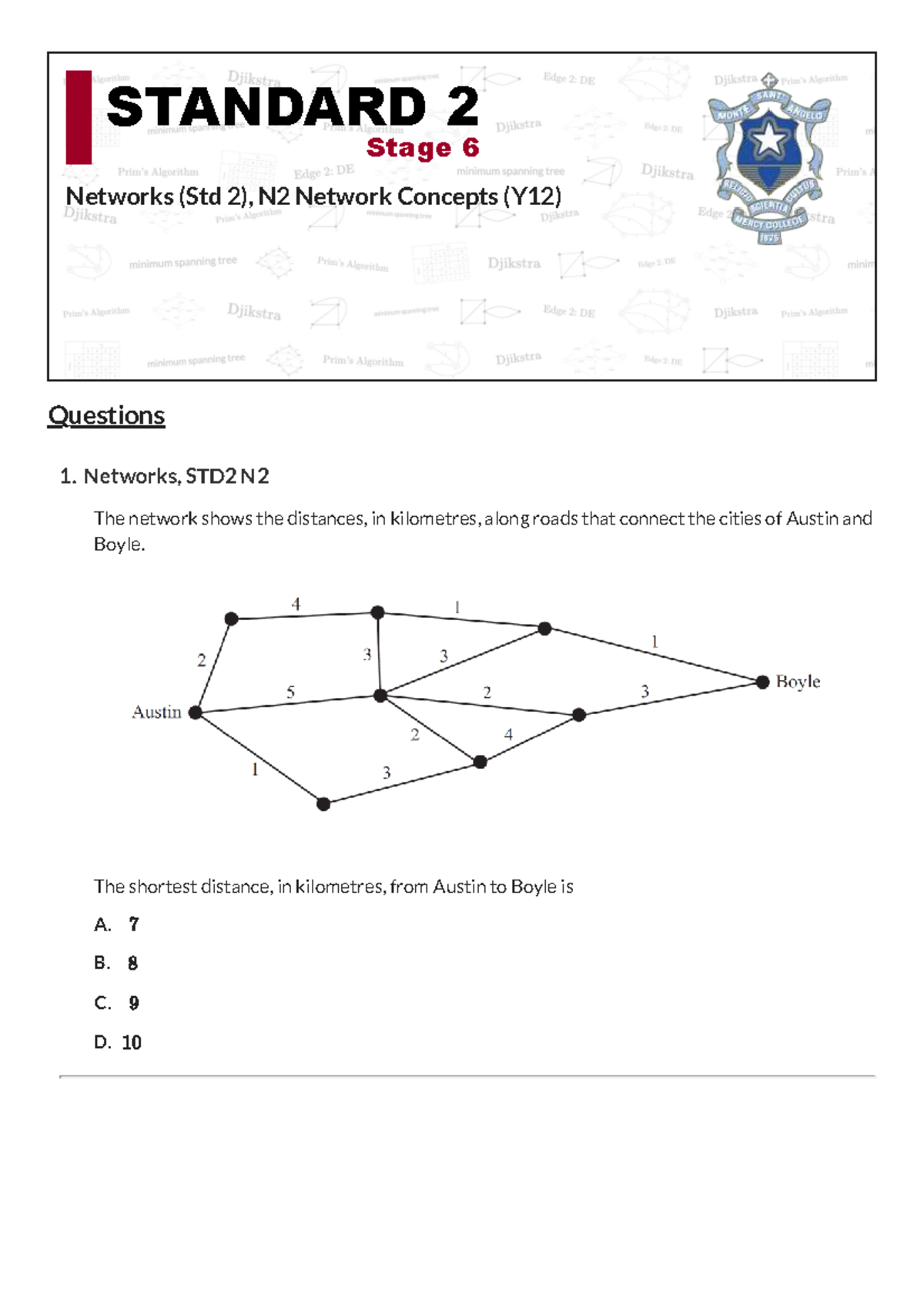 Mixed Questions on Networks (STD2 N2) - Smarter Maths - Studocu