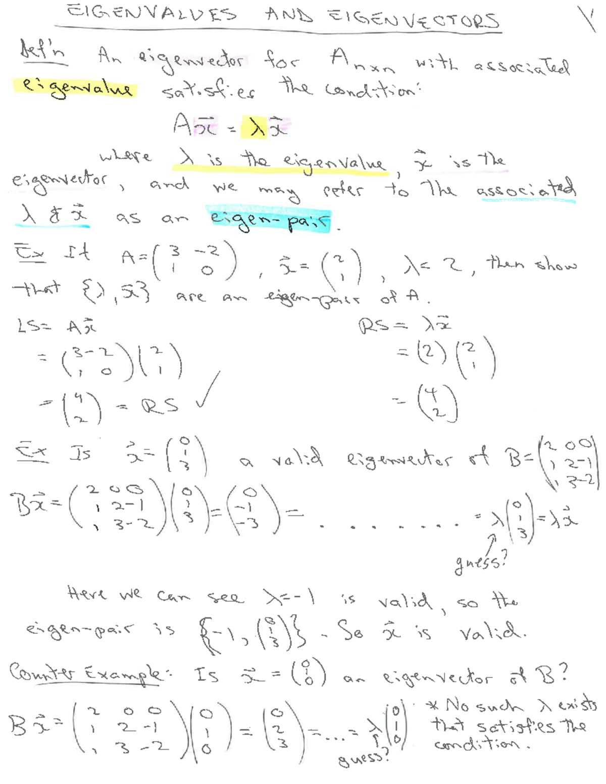 Eigenvalues, Eigenvectors, and Diagonalization - EIGENVALUES AND EIGENVECTORS An eigenrector for ...