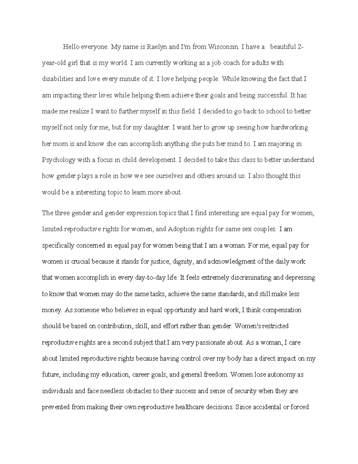 SOC 320 Discussion Post: Gender Issues and Equal Rights - Studocu