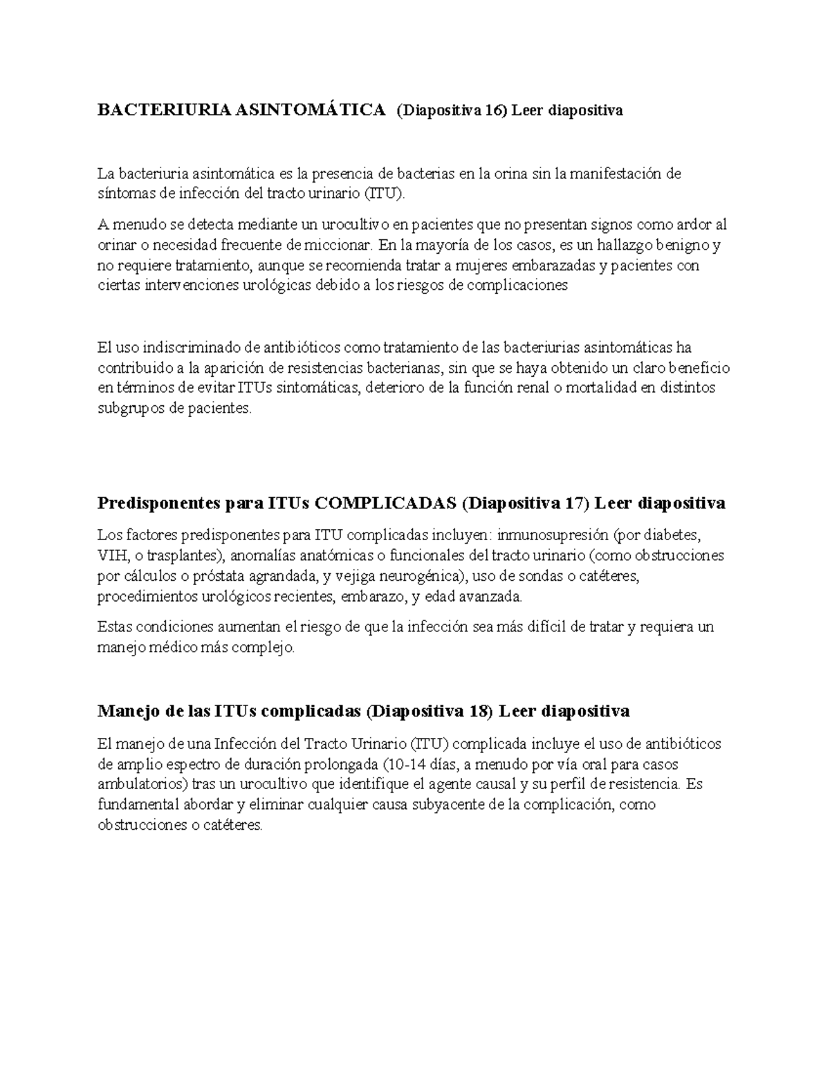 Exposición sobre Bacteriuria Asintomática y ITUs (Nefrología) - Studocu