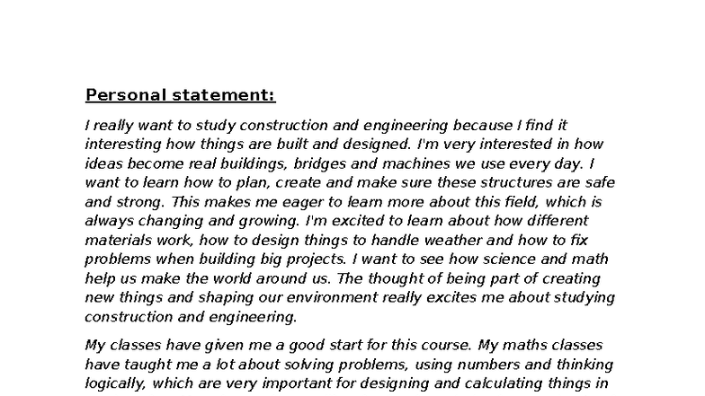 Personal Statement: My Passion for Construction & Engineering - Studocu