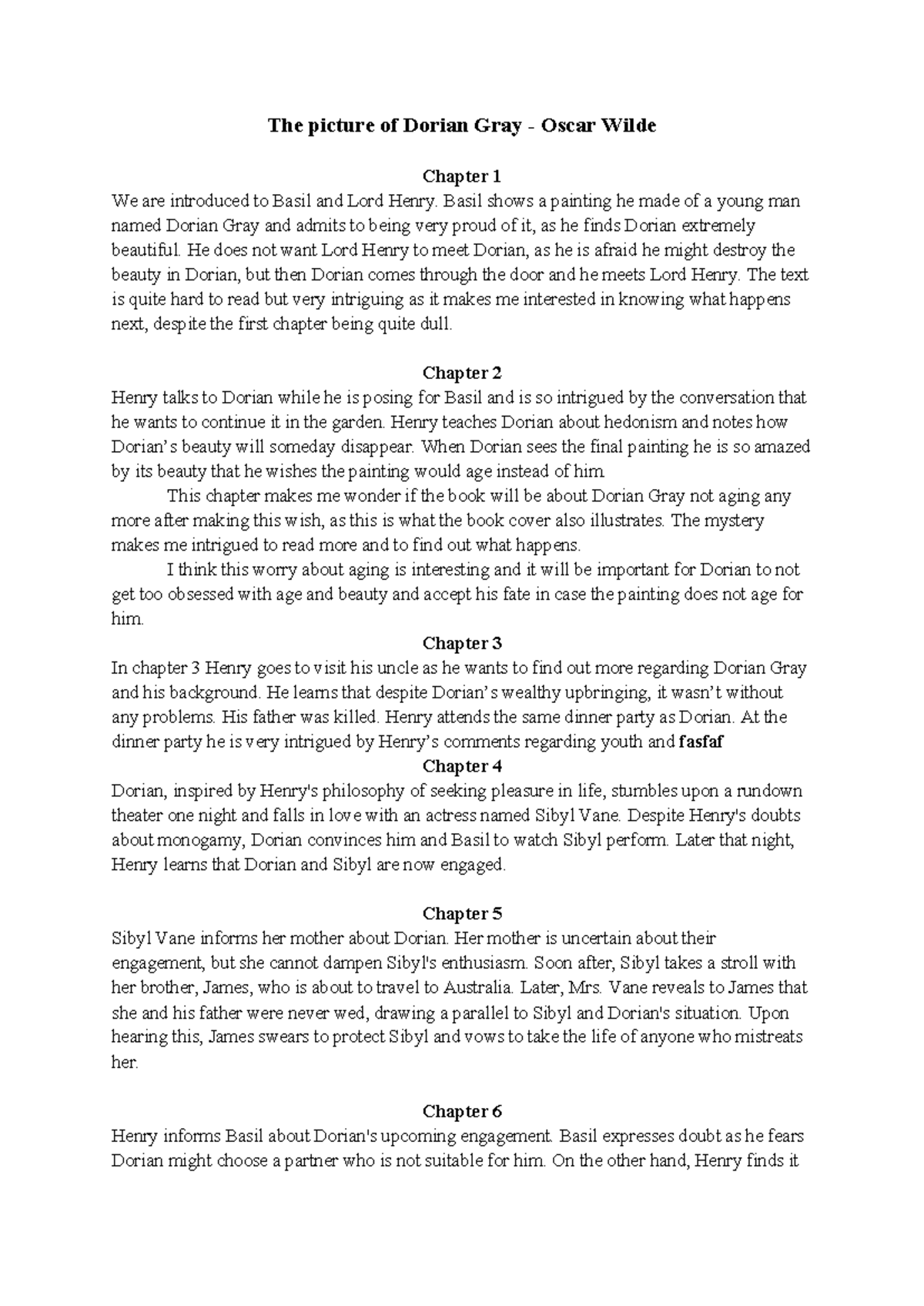 Eng7 Reading Log: The Picture of Dorian Gray Analysis - Engeng 07-G2 ...
