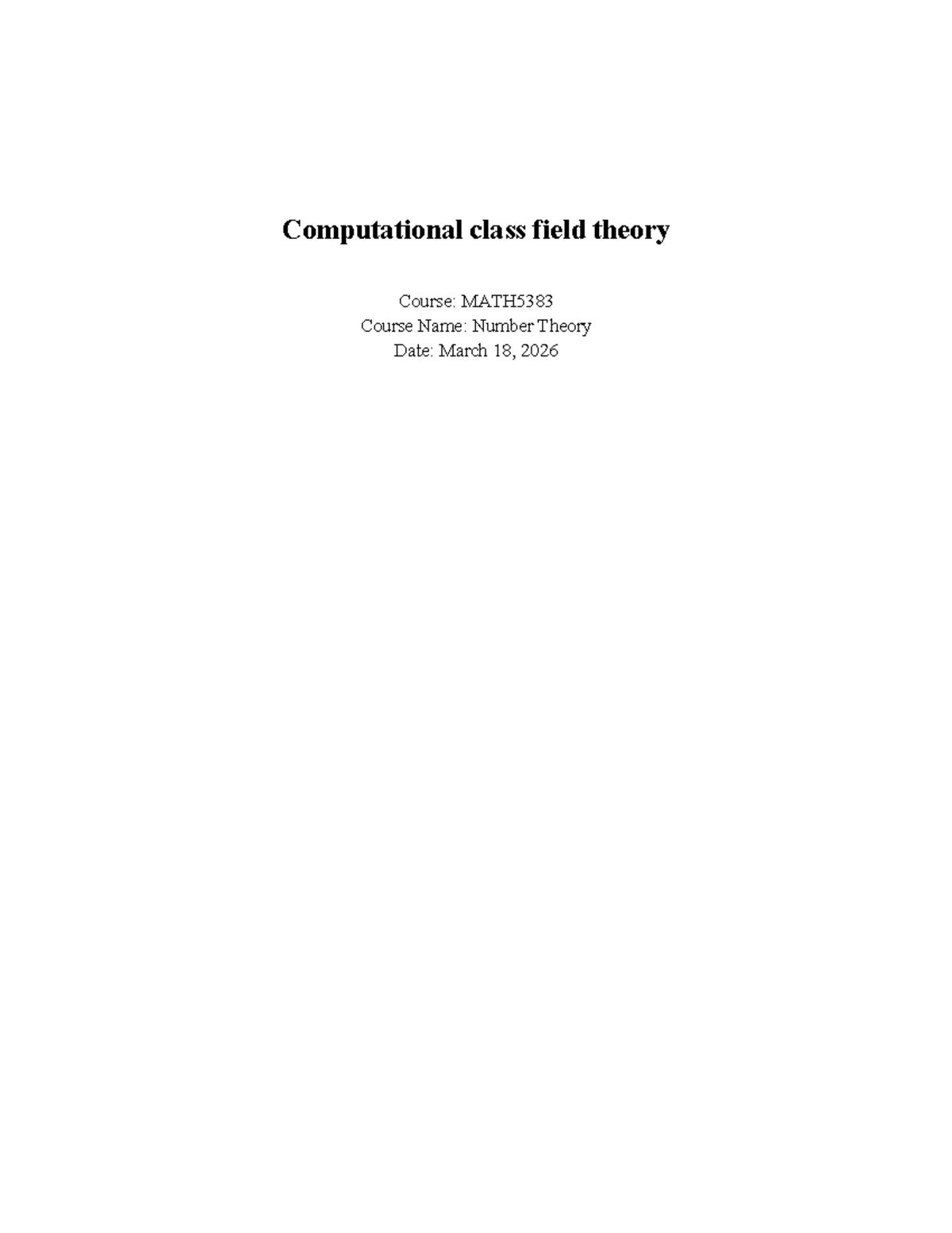 Computational Class Field Theory: MATH5383 Lecture Notes - Studocu