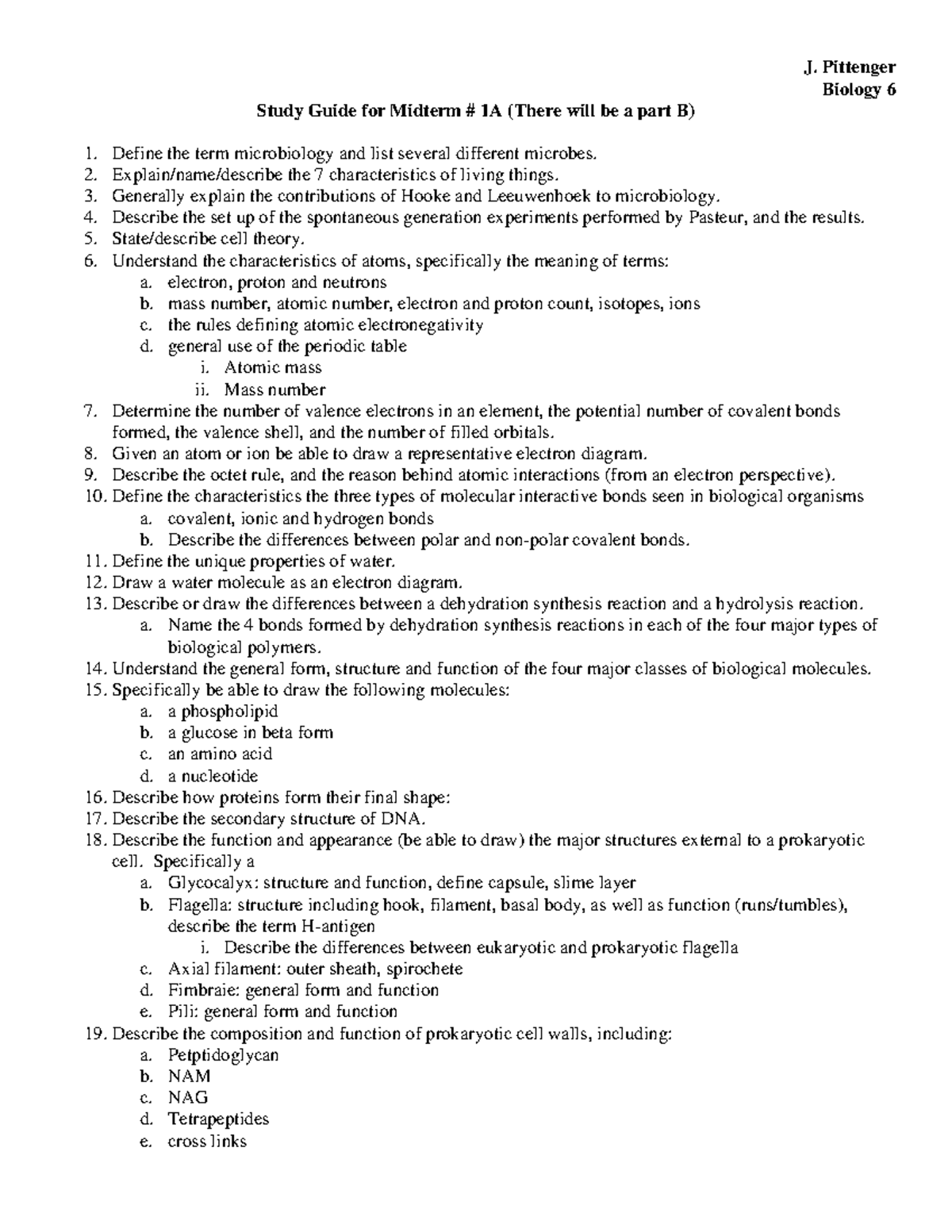 Biology 402 Midterm 1A Study Guide: Microbiology & Cell Structure - Studocu