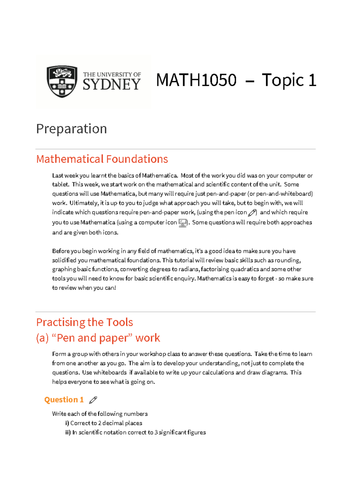 MATH1050 Topic 1: Preparation for Mathematical Foundations - Studocu