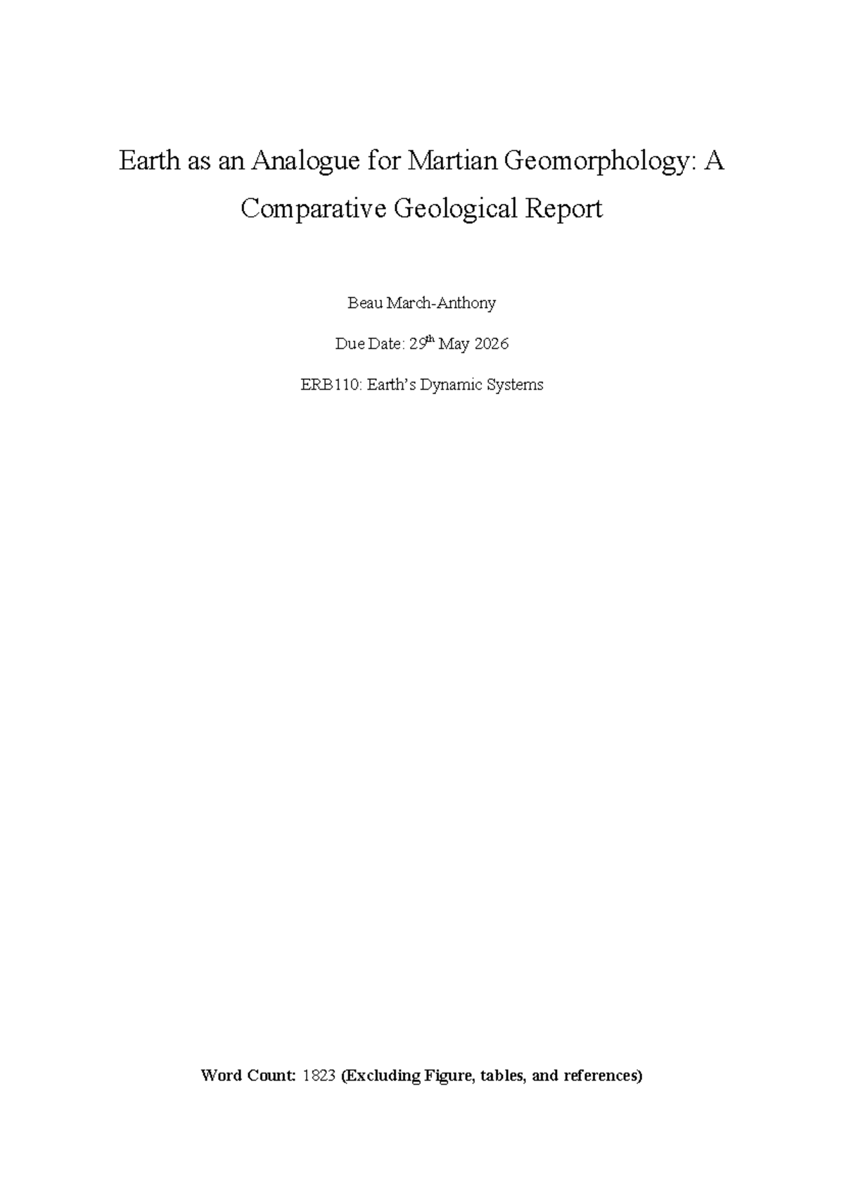 ERB110: Comparative Geological Report on Earth and Mars Geomorphology ...