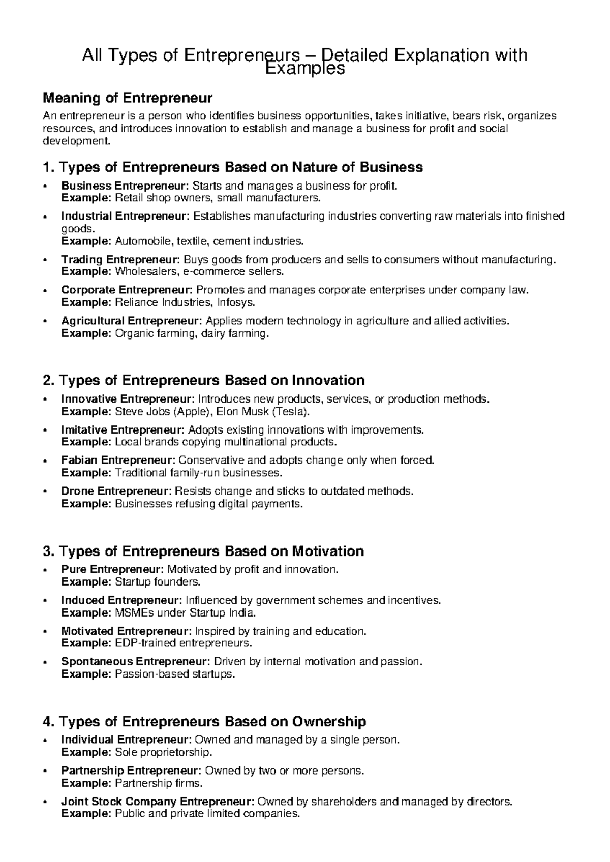 All Types of Entrepreneurs: Detailed Examples and Explanations - Studocu