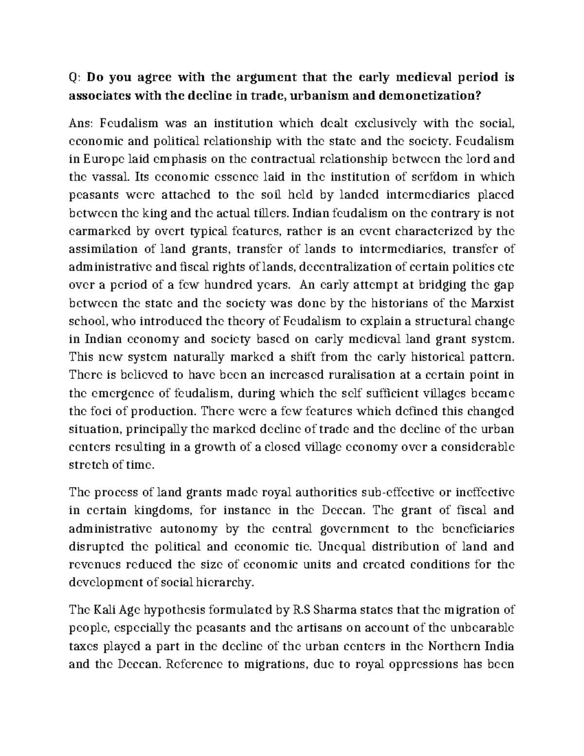 Feudalism Debate: Trade Decline in Early Medieval India Analysis - Studocu