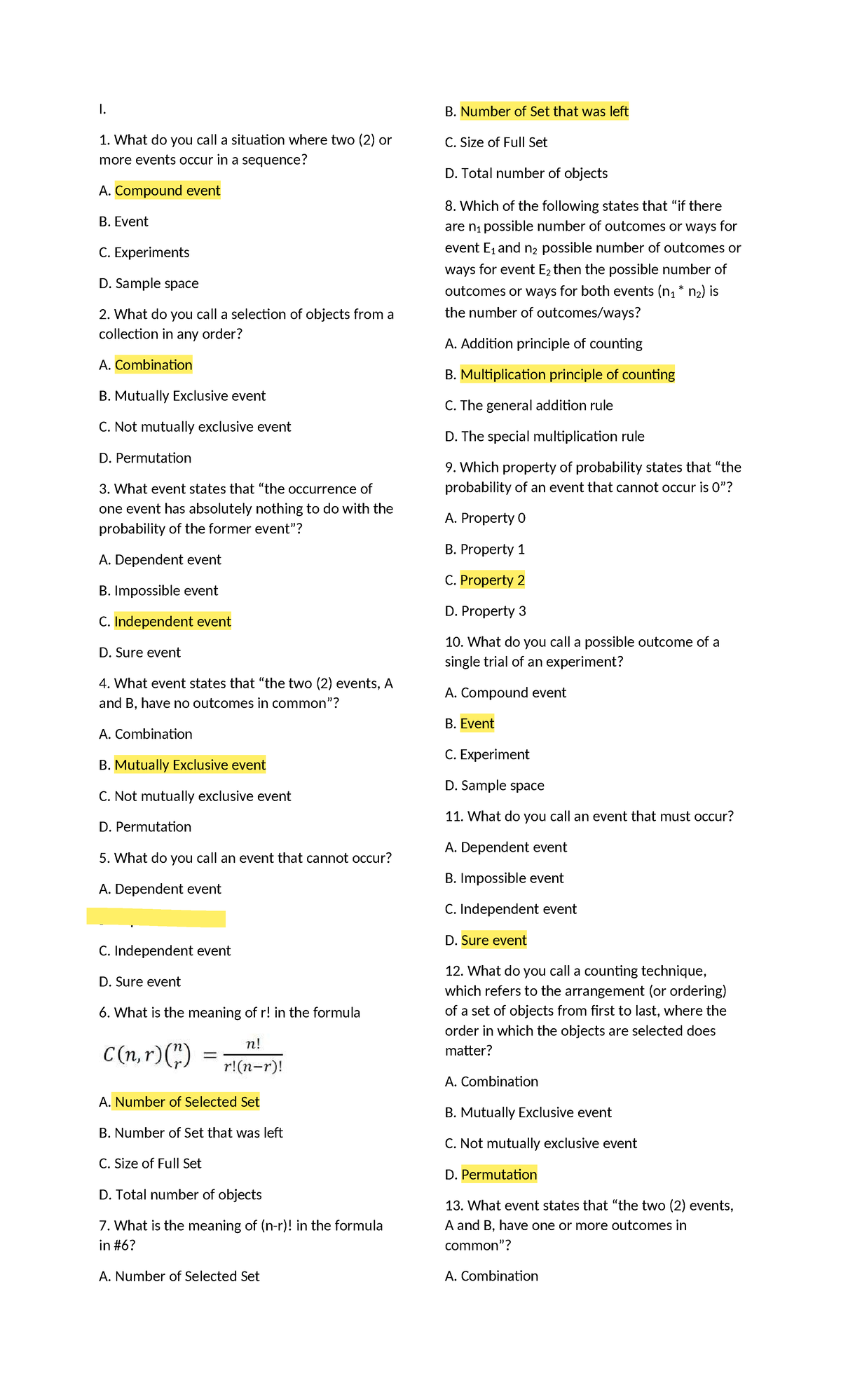 Probability Concepts and Counting Principles - MATH 101 Final Exam ...