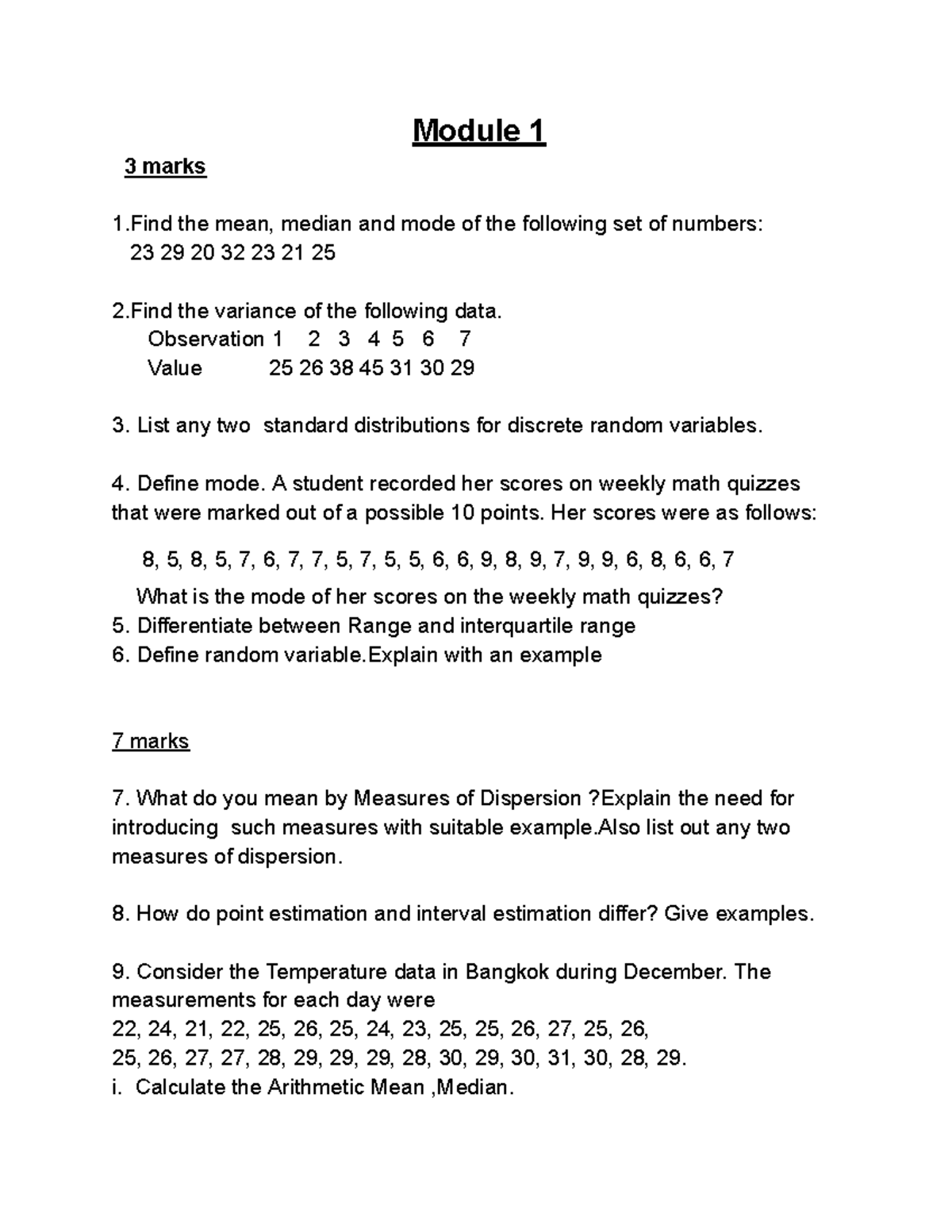 CST322 Question Bank: Statistics & Data Mining Concepts - Studocu