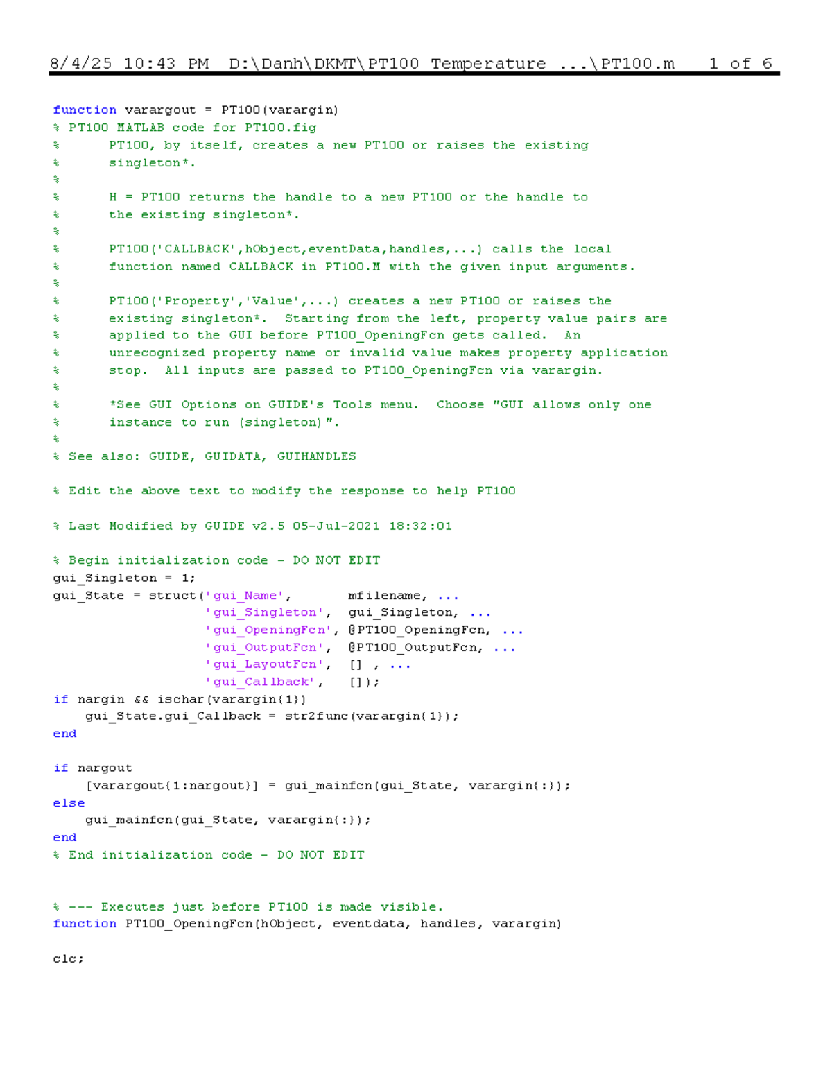 MATLAB PT100 GUI Functionality Overview and Code Explanation - Studocu