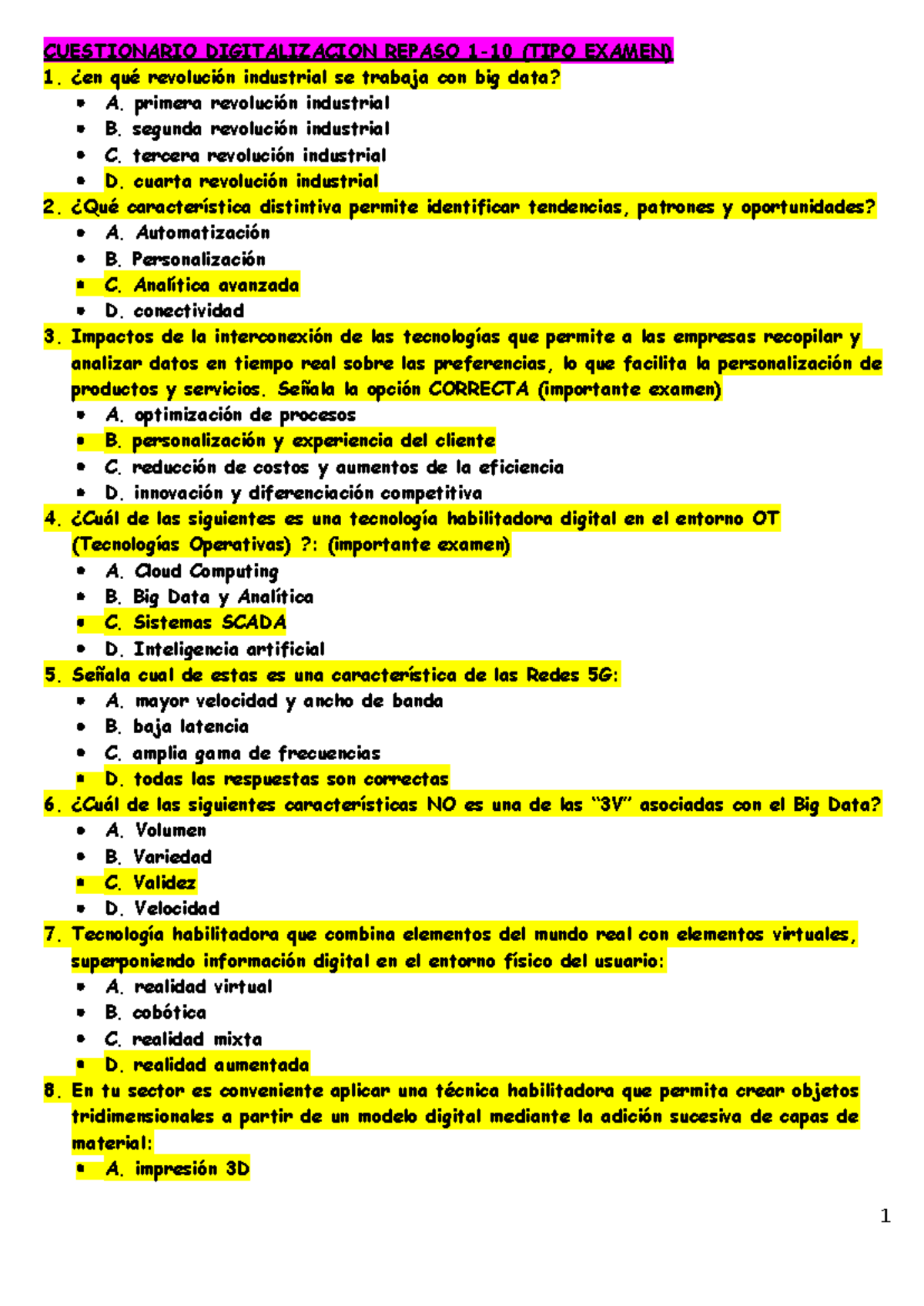 Cuestionario Digitalización Repaso (Tipo Examen) - IT y OT - Studocu