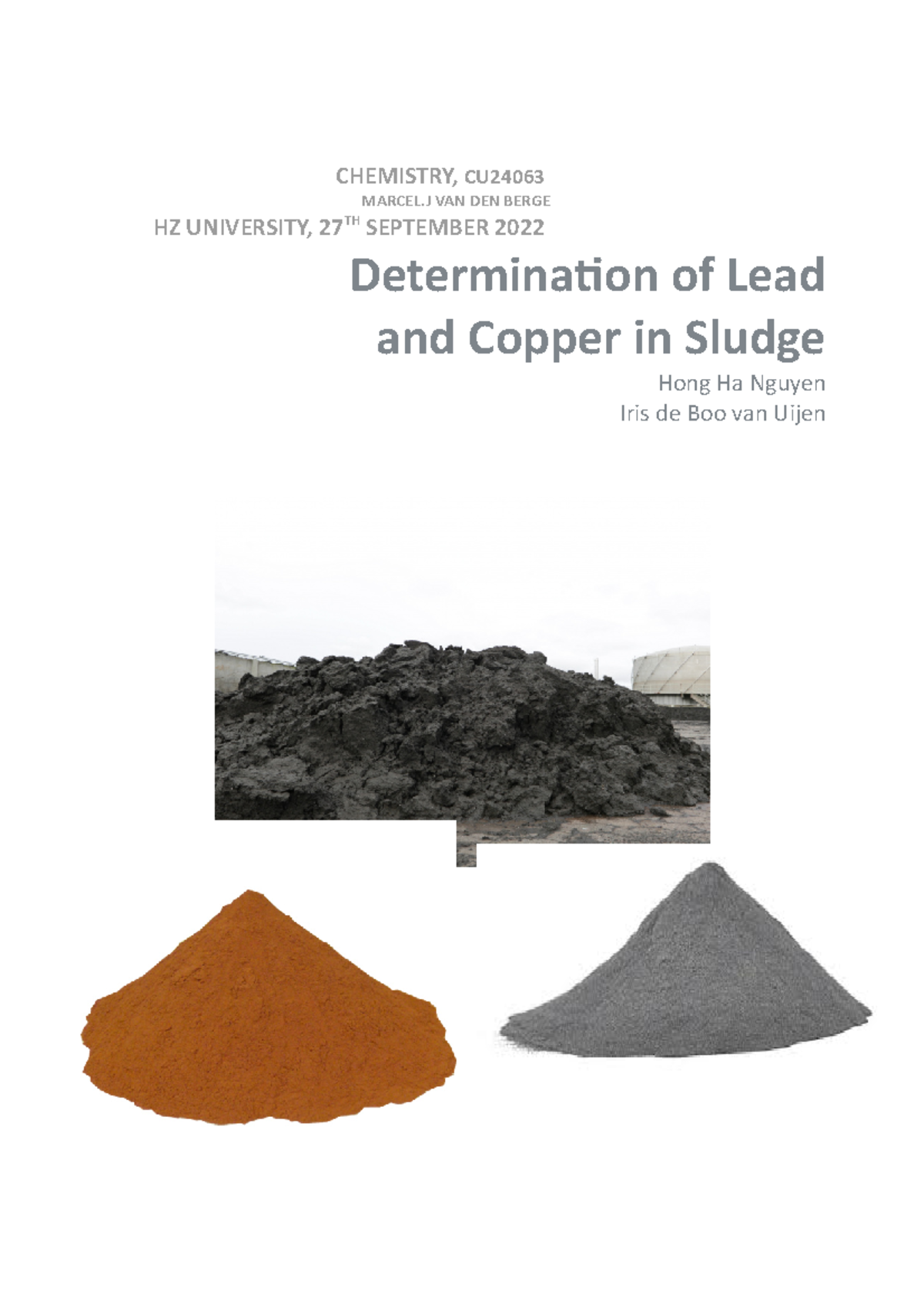 CHEMISTRY CU: Determination of Lead & Copper in Sludge Samples ...