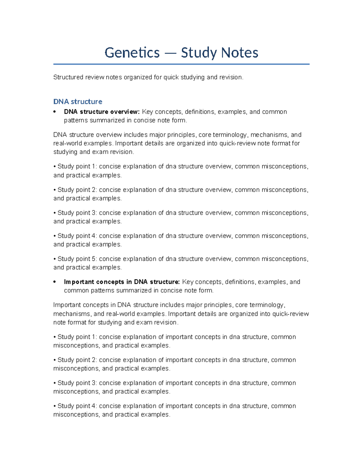 Genetics Study Notes: Key Concepts & Applications Overview - Studocu