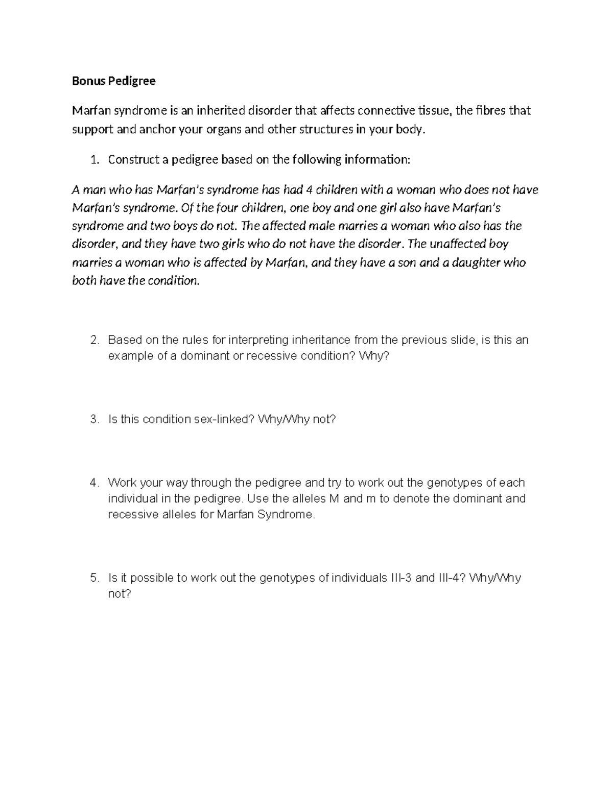 Bonus Pedigree Analysis of Marfan Syndrome Inheritance Patterns - Studocu