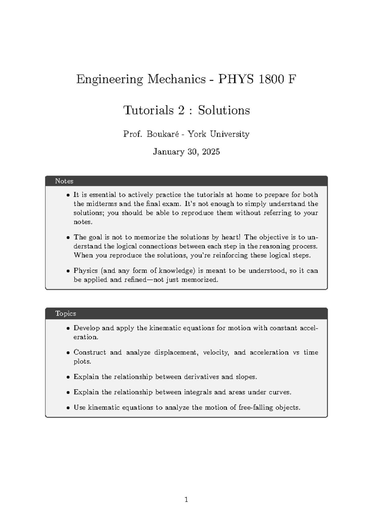 Engineering Mechanics PHYS 1800F Tutorial 2: Solutions & Key Concepts ...